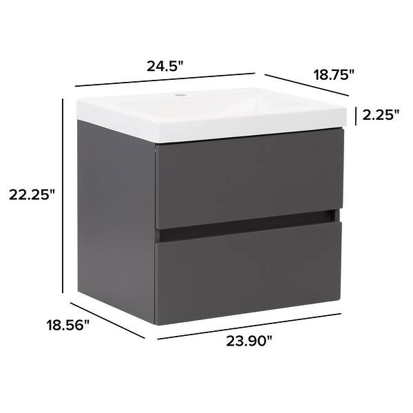 Spring Mill Cabinets 24" Innes 2-Drawer Floating Bathroom Vanity With White Sink Top - On Sale ...